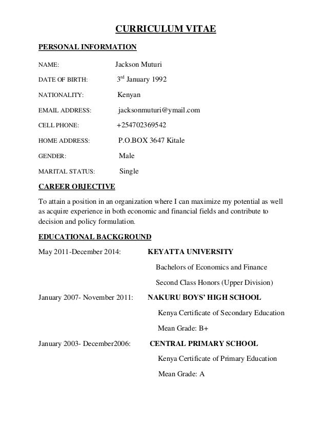 Job Application Curriculum Vitae Cv Format In Kenya Template For U Job Application Curriculum Vitae Cv Format In Kenya Template For U