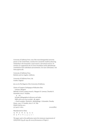 Methods In Forest Canopy Research Margaret D Lowman Timothy Schowalter ...