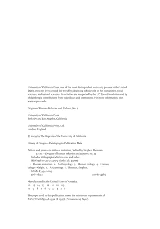 Pattern And Process In Cultural Evolution Stephen Shennan Editor | PDF