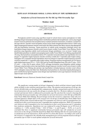 KEPUASAN INTERAKSI SOSIAL LANSIA DENGAN TIPE KEPRIBADIAN | PDF