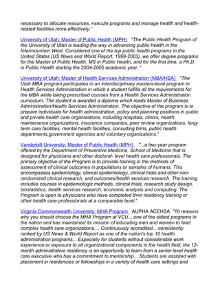 Masters in Public Health Programs | DOC