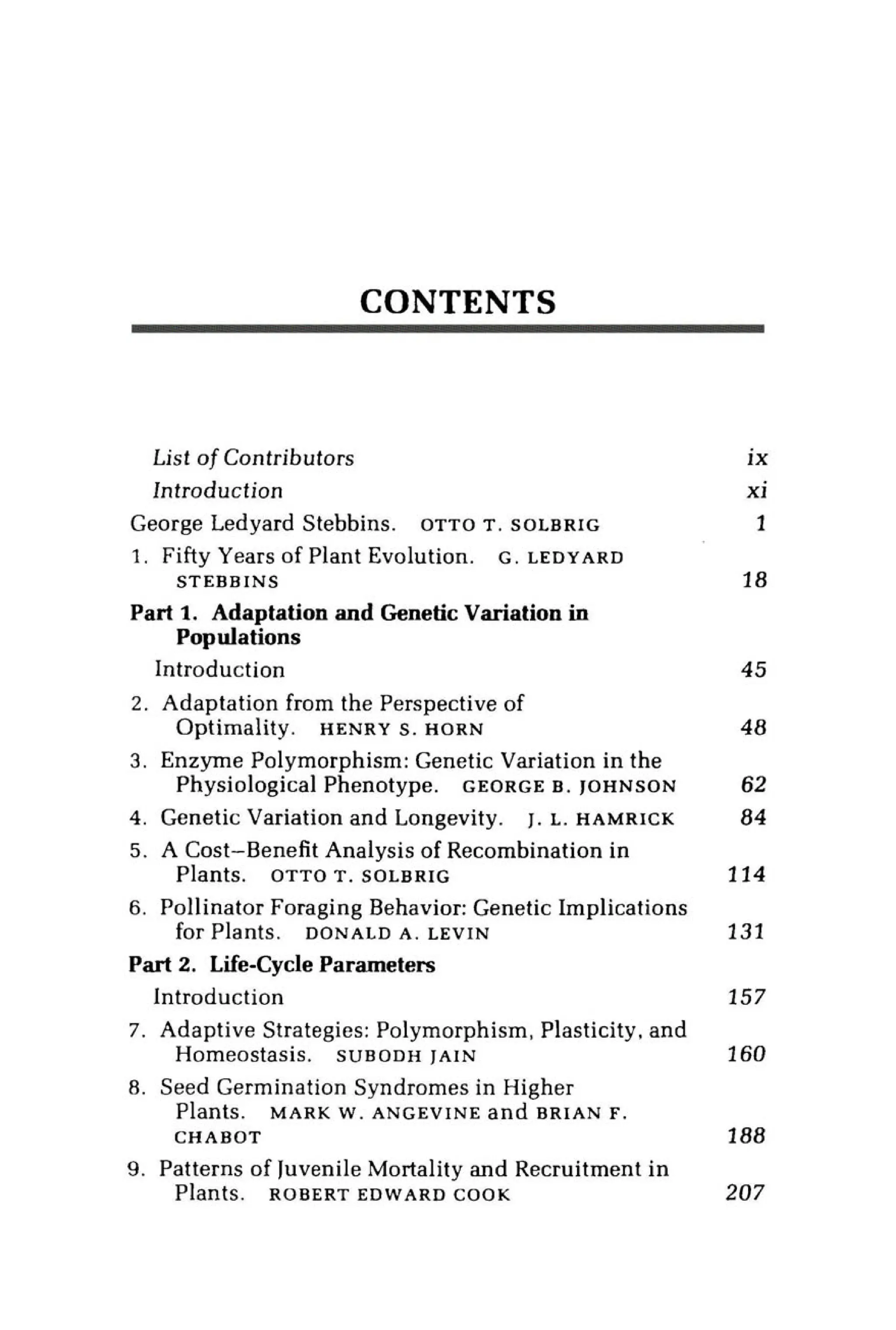 Topics In Plant Population Biology Otto T Solbrig Editor Subodh Jain ...