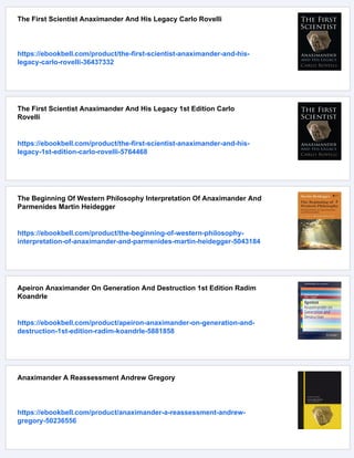 Anaximander And The Origins Of Greek Cosmology Charles H Kahn | PDF