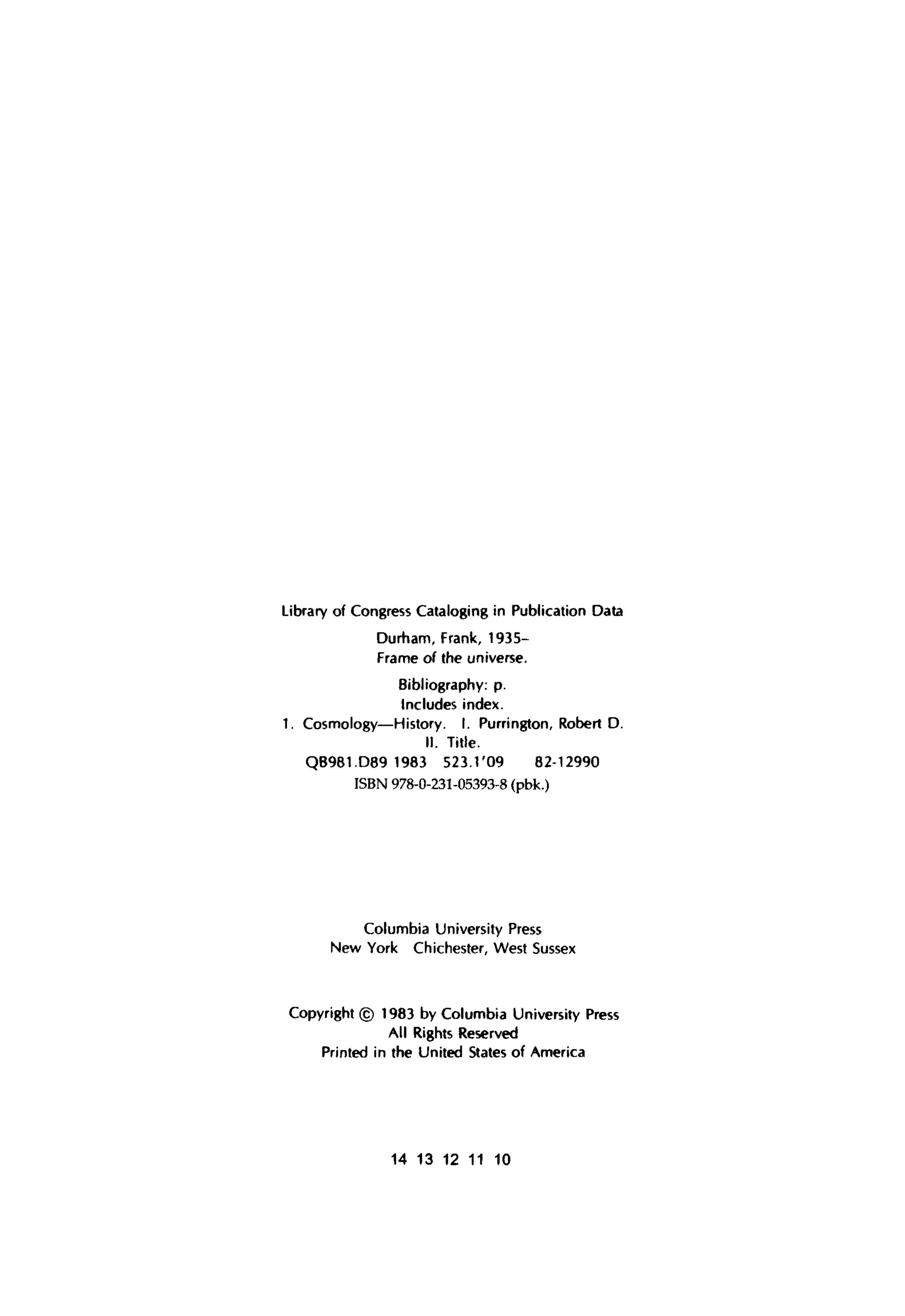 Frame Of The Universe A History Of Physical Cosmology Frank Durham ...