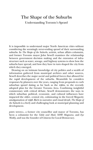 Shape Of The Suburbs Understanding Torontos Sprawl John Sewell | PDF