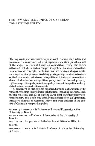 The Law And Economics Of Canadian Competition Policy Paul Collins M ...