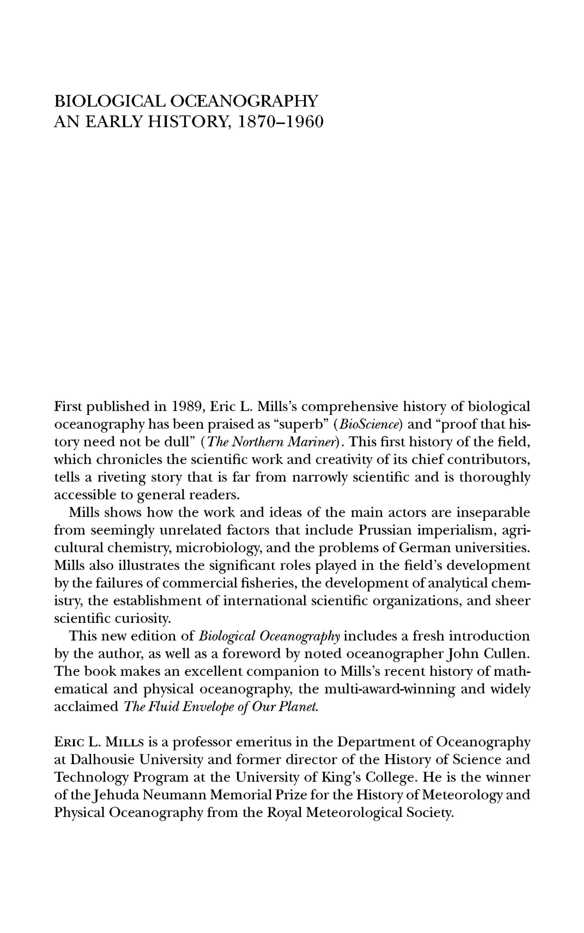 Biological Oceanography An Early History 1870 1960 Eric Mills | PDF