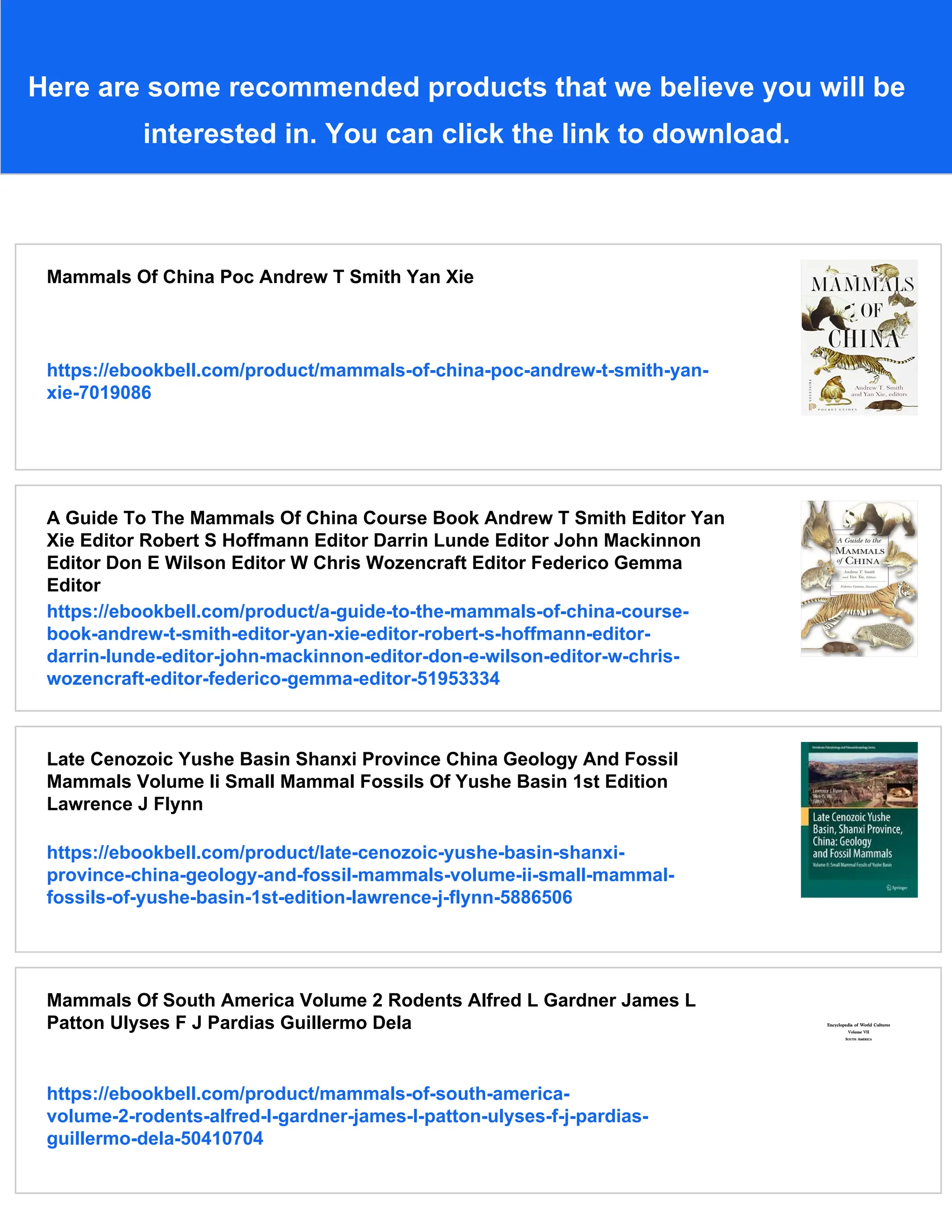 Mammals Of China Course Book Andrew T Smith Editor Yan Xie Editor | PDF