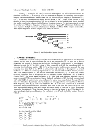 Slantlet transform used for faults diagnosis in robot arm | PDF