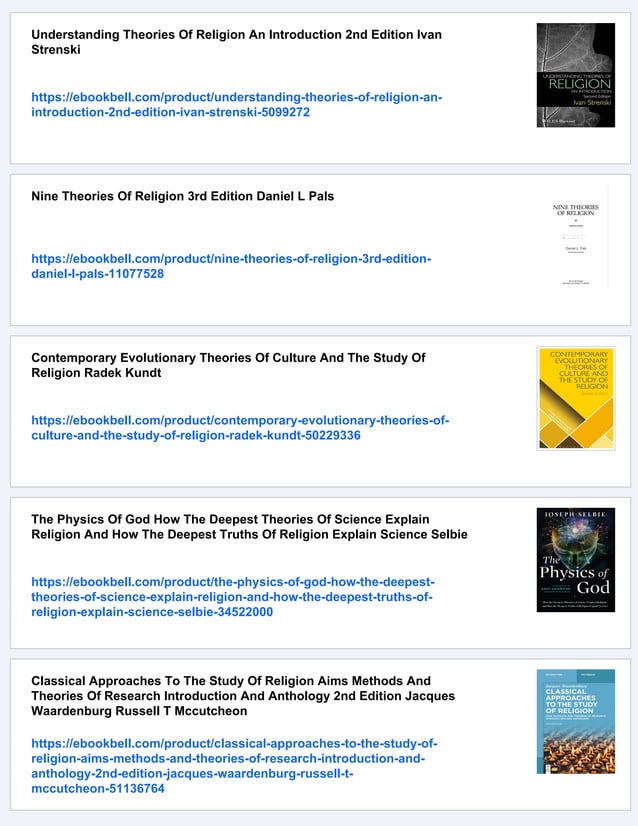 Theories Of Religion A Reader Seth Kunin Jonathan Mileswatson | PDF