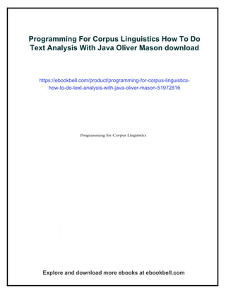 Programming For Corpus Linguistics How To Do Text Analysis With Java ...