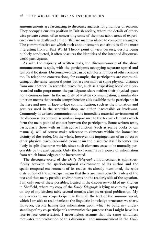 Text World Theory An Introduction Joanna Gavins | PDF