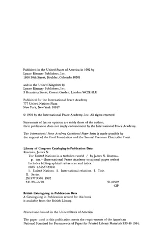 The United Nations In A Turbulent World James N Rosenau | PDF
