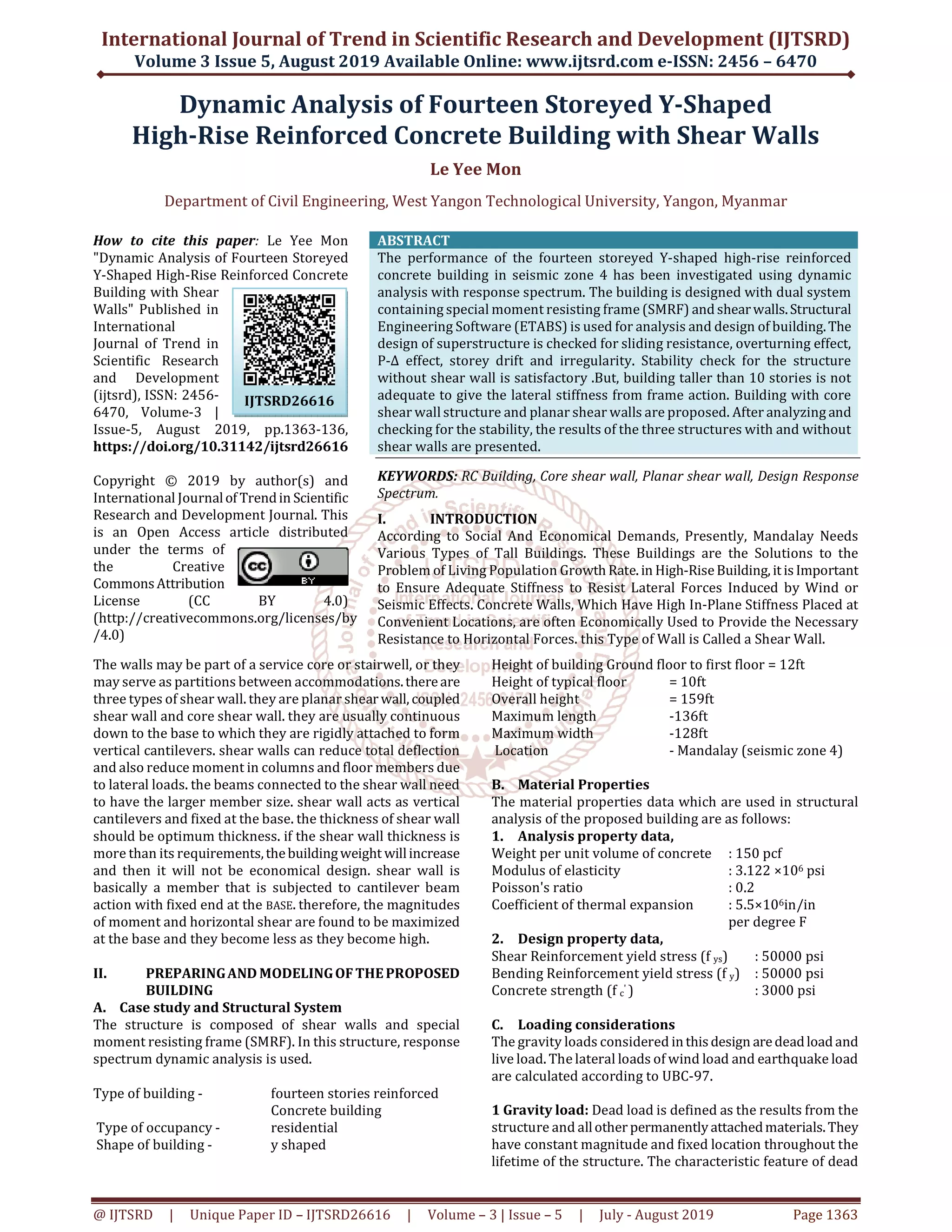 Dynamic Analysis of Fourteen Storeyed Y Shaped High Rise Reinforced ...