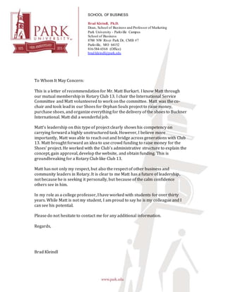 Reference Letter from Brad Kleindl | DOCX