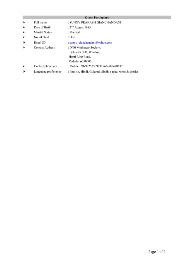 SUNNY CURRICULUM VITAE | DOC