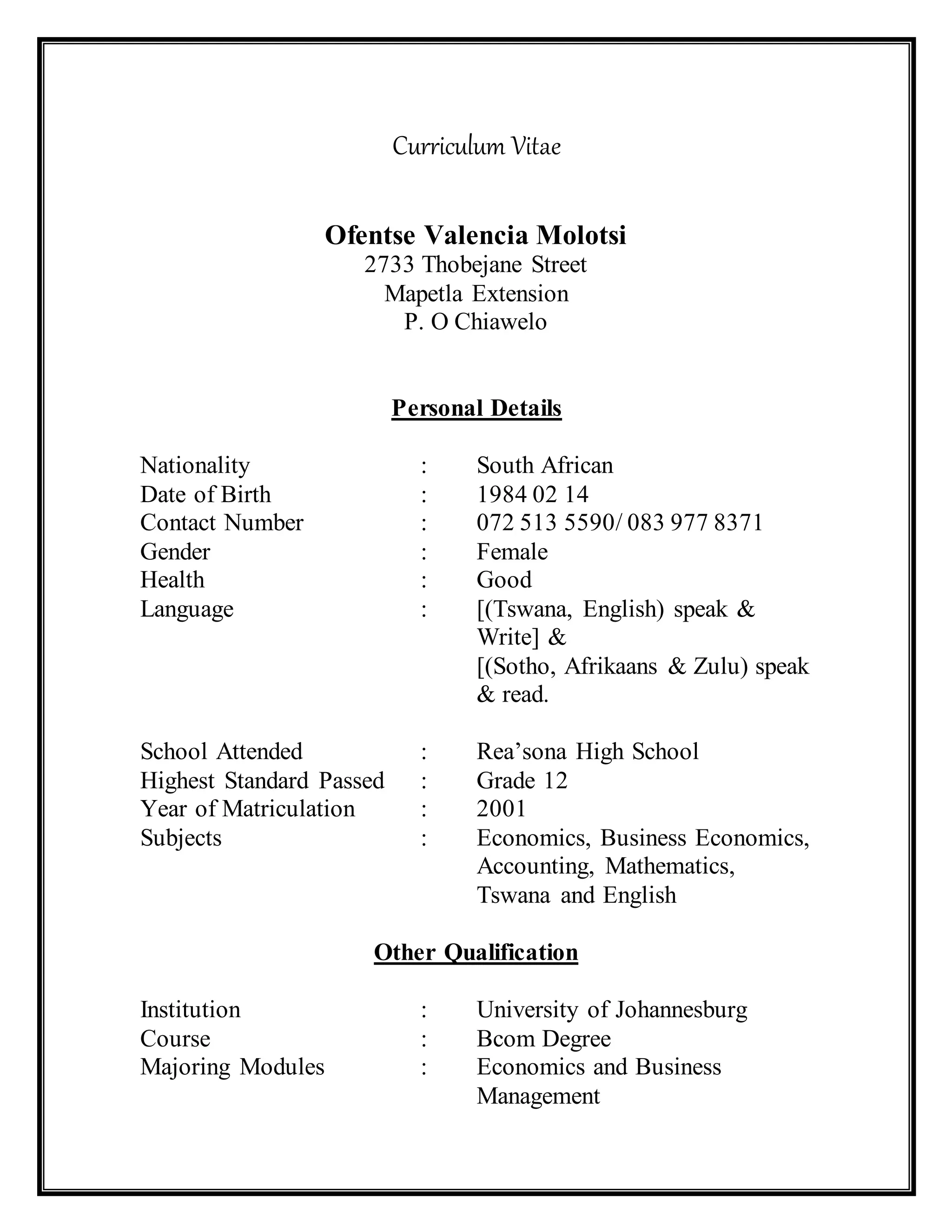 ofentse cv | PDF