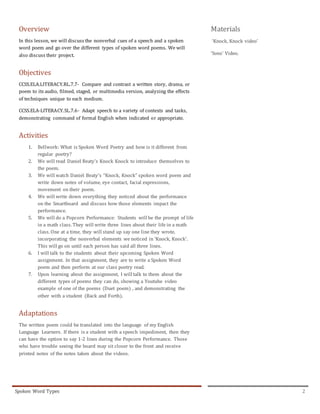 Spoken Word Types | DOCX | Poetry | Books and Literature
