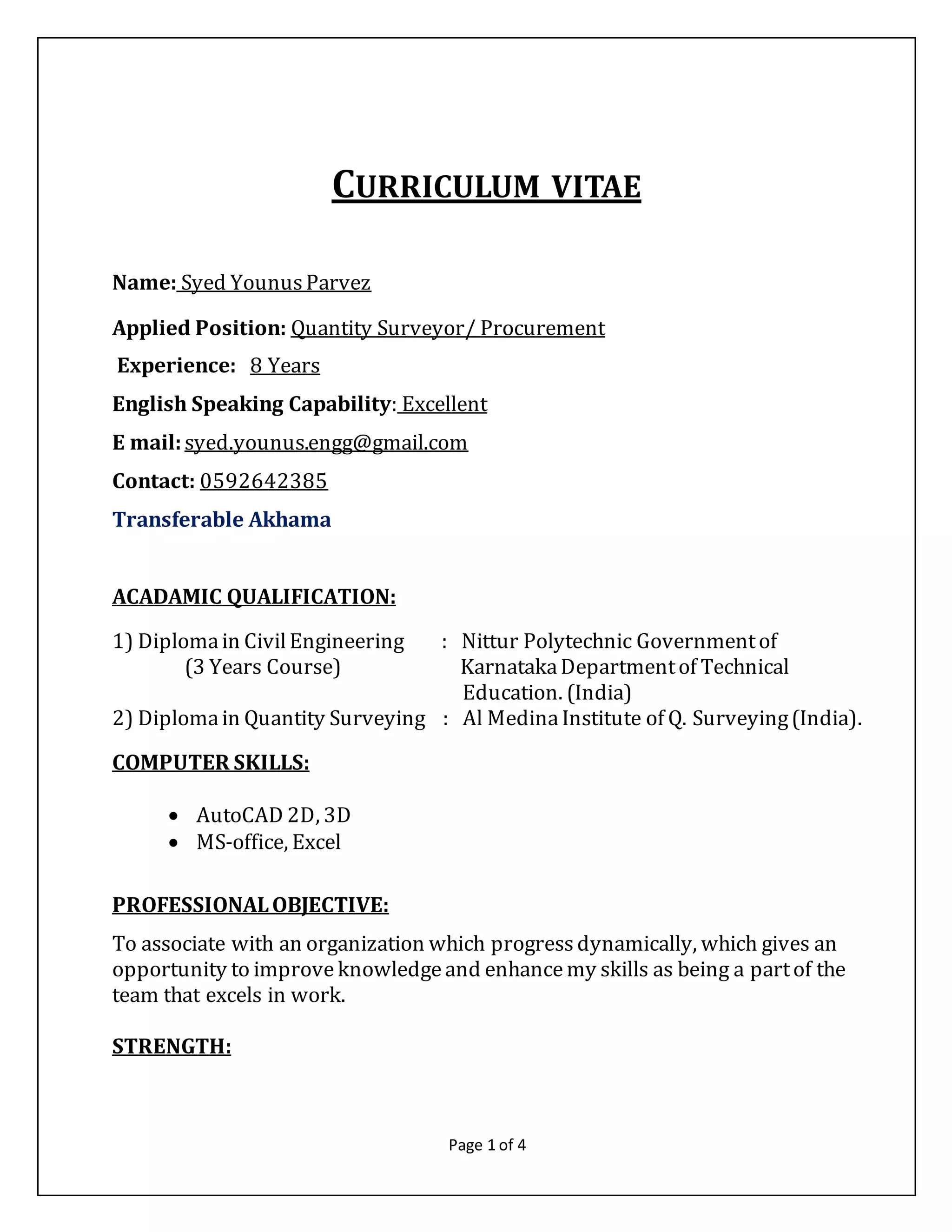 Quantity Surveyor resume123 (1) | DOCX