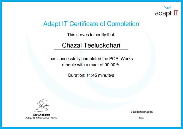 POPI_Certificate of completion | PDF