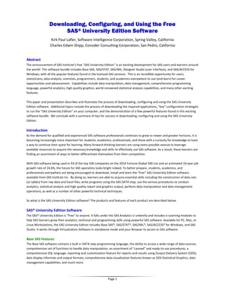 Downloading, Configuring, and Using the Free SAS® University Edition Software | PDF