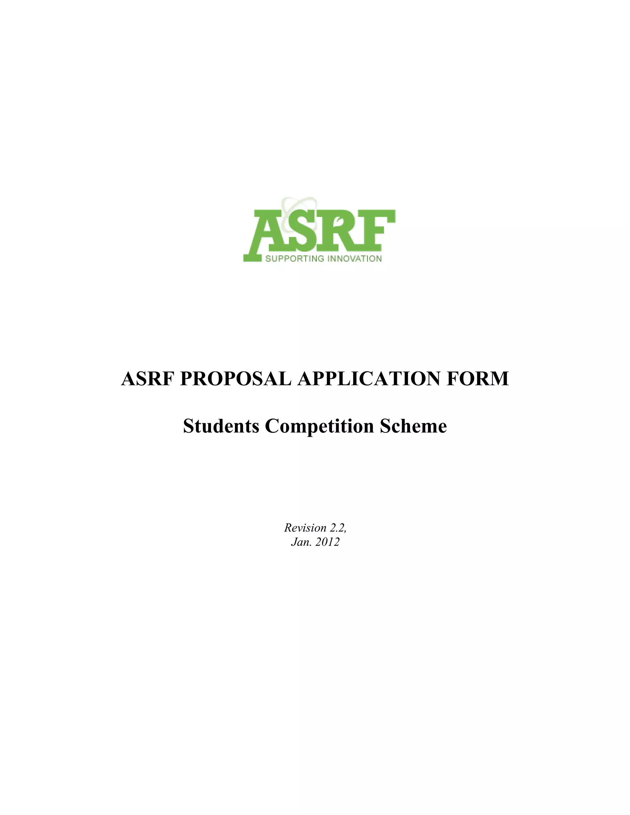 ASRF students competition application form | DOCX