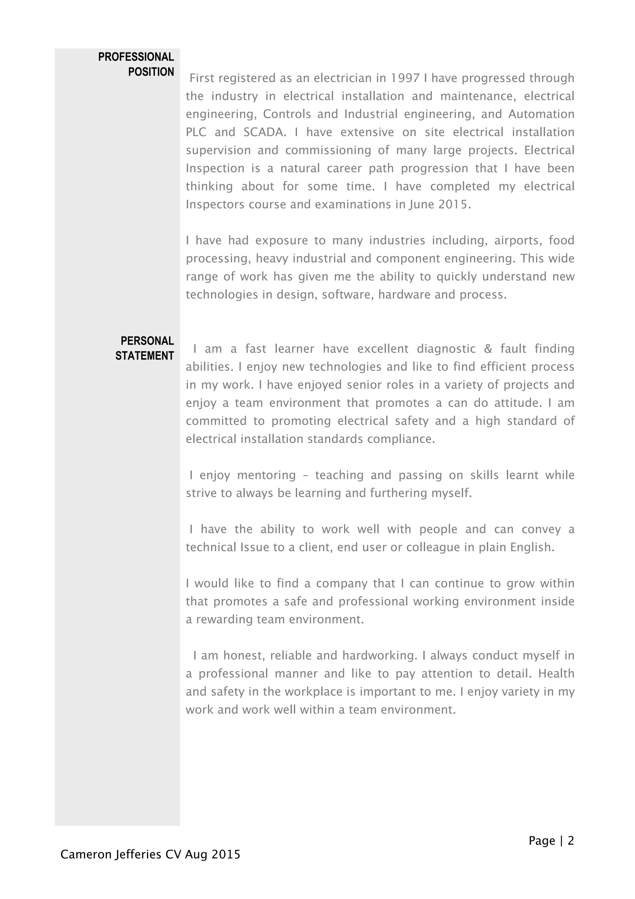 Cameron Jefferies CV Aug_2015 | PDF