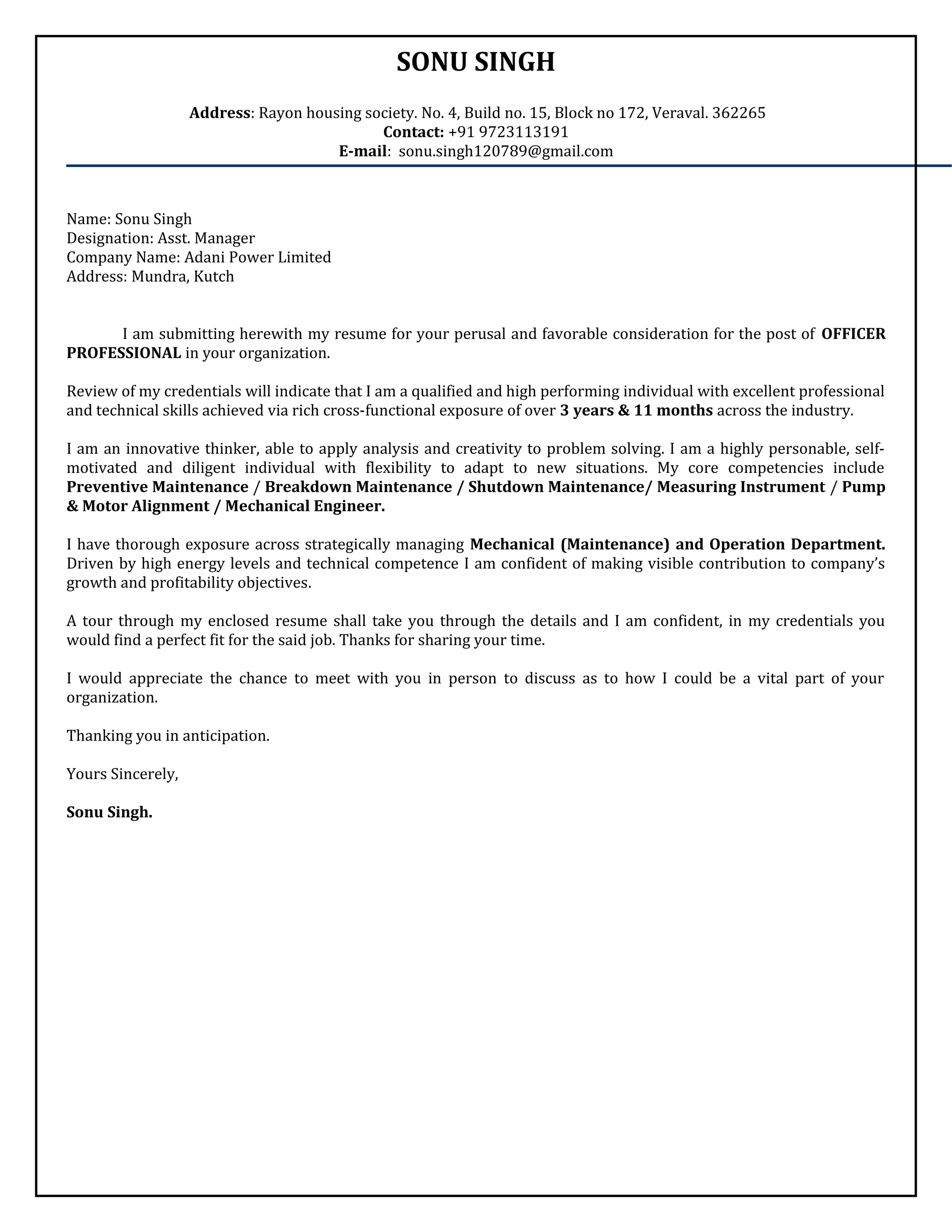 Sonu resume 2015 | DOC