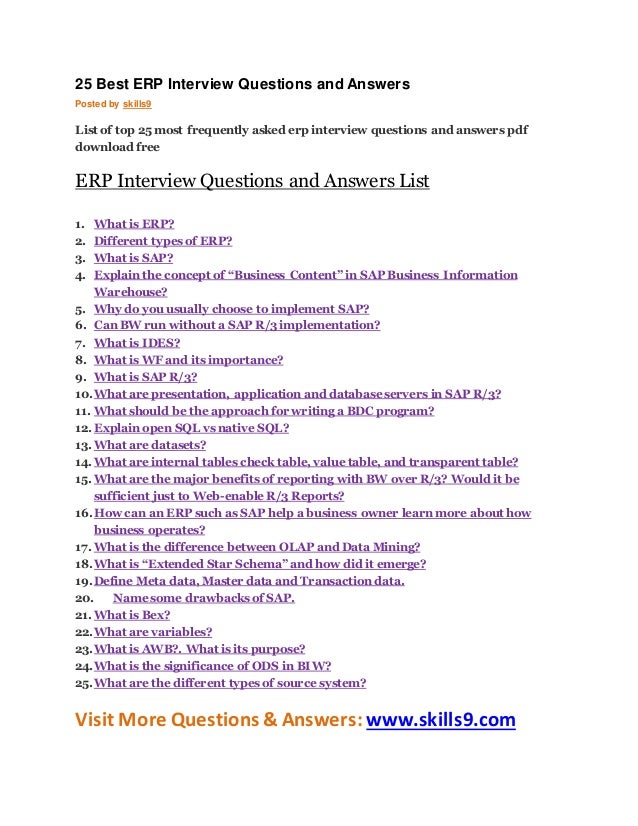 25 best erp interview questions and answers