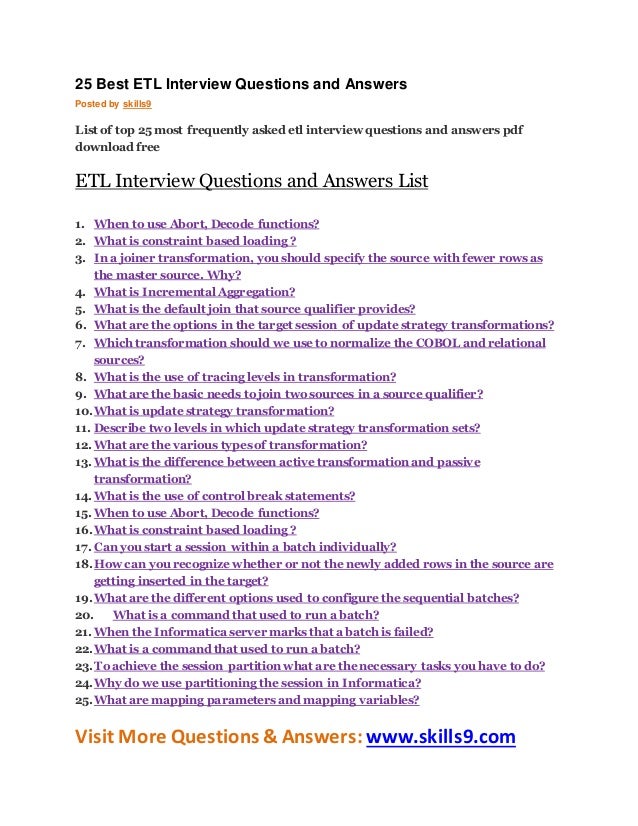 25 best etl interview questions and answers