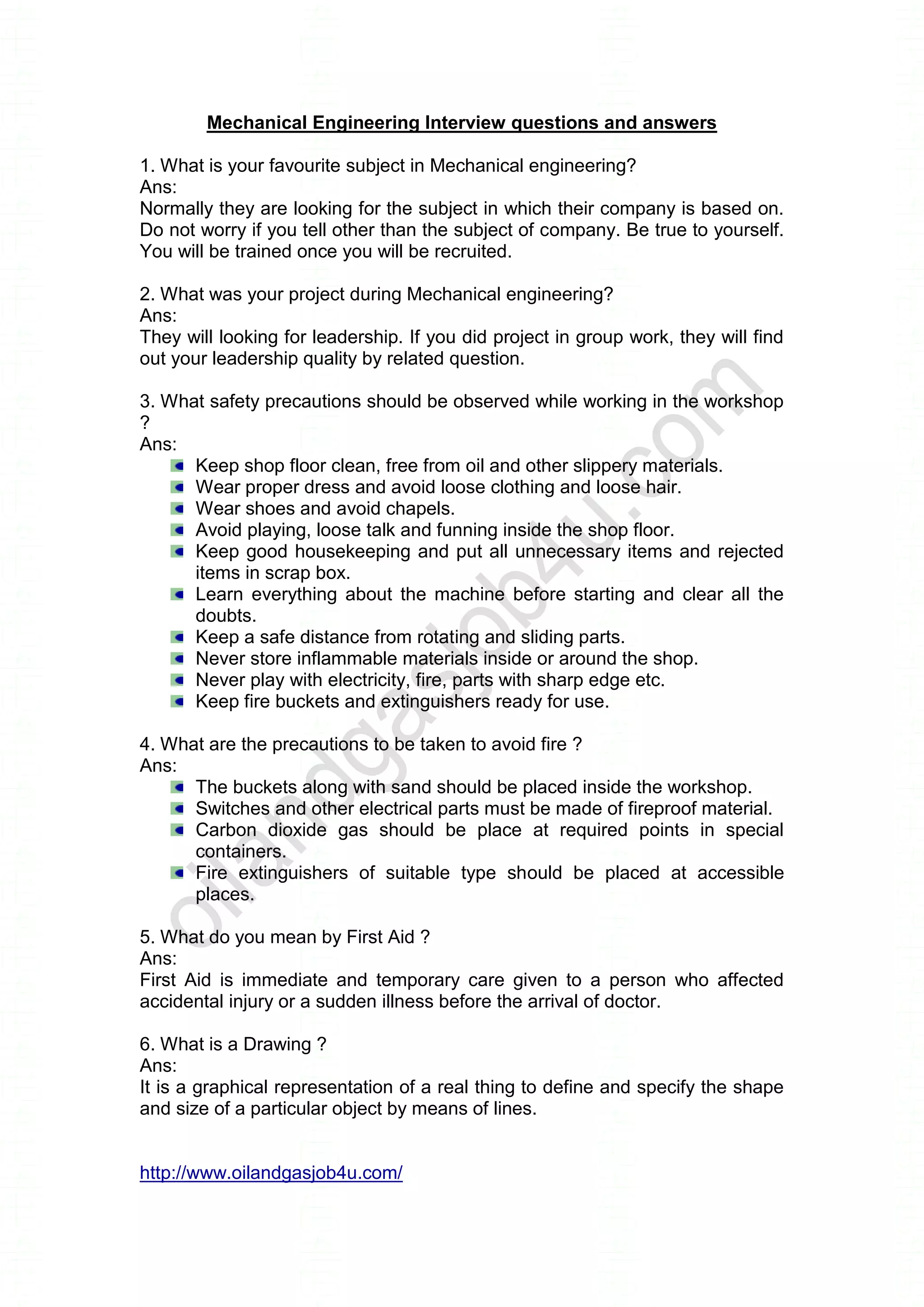 25 best mechanical engineering interview questions and answers pdf free ...