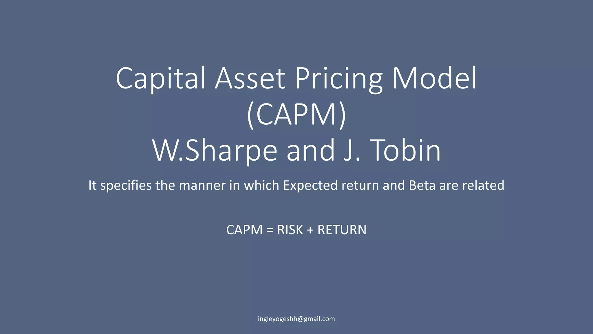 SAPM lecture 3 Capital Asset Pricing Model | PPTX