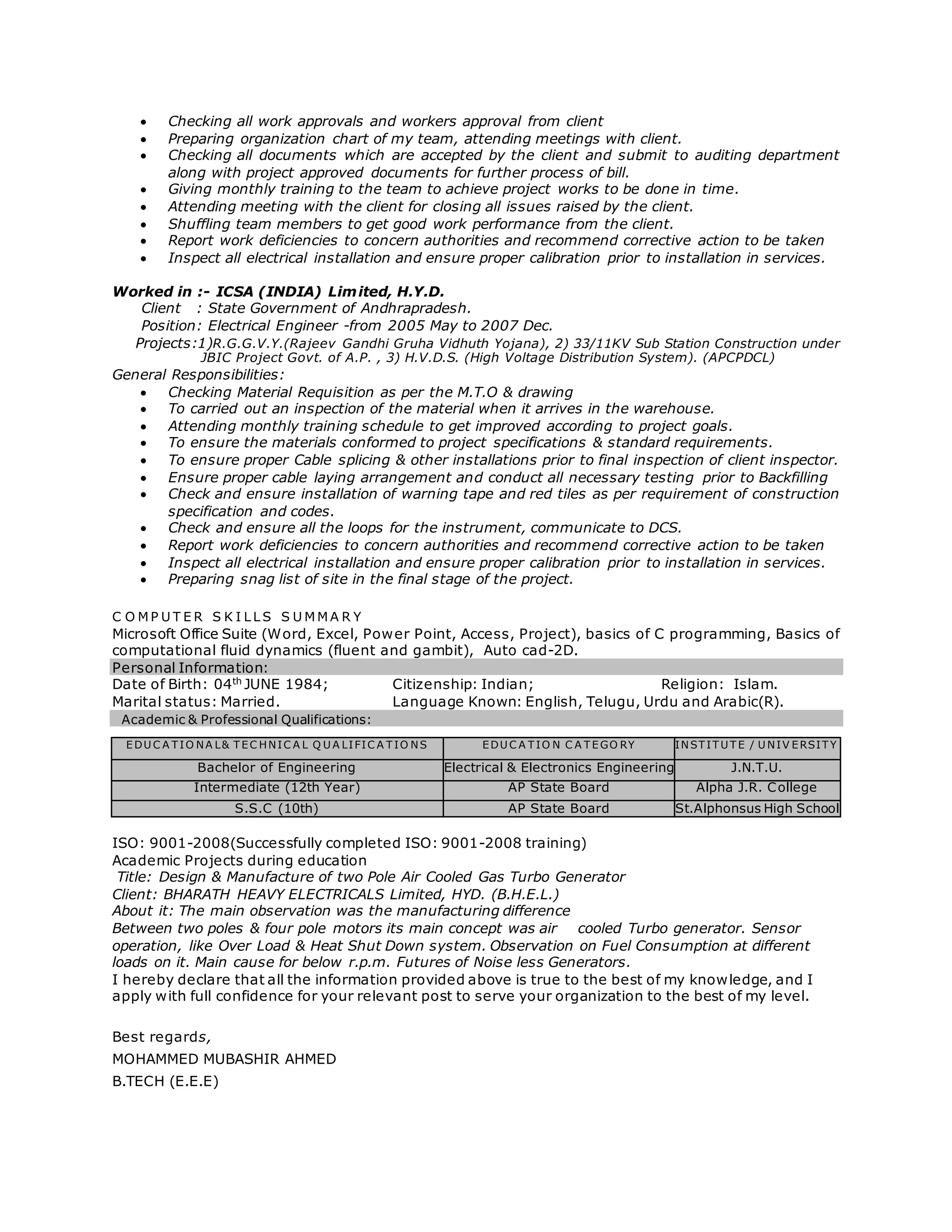 mubashir Electrical engineer | DOCX