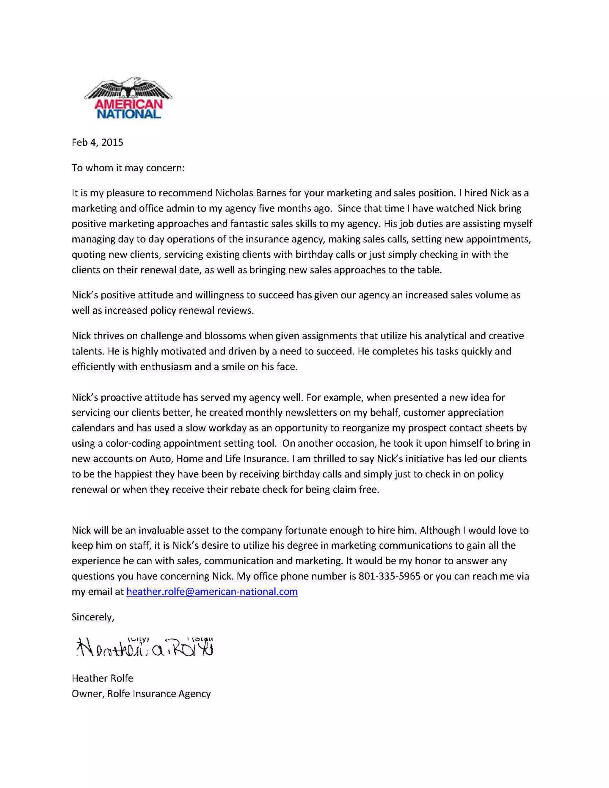 Nick Letter of Recommendation | PDF