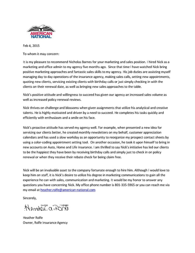 Nick Letter of Recommendation | PDF