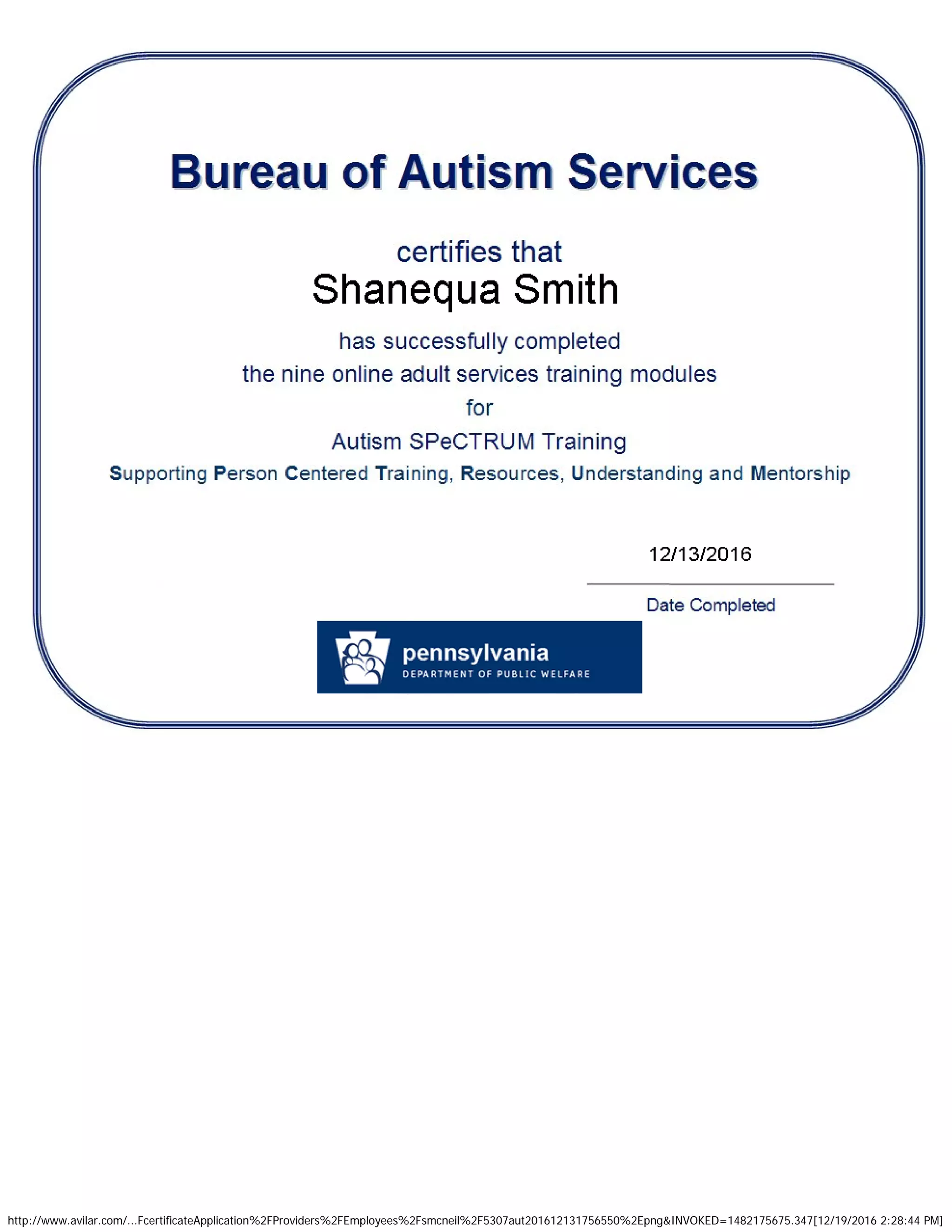 Autism Spectrum Training Certificate | PDF