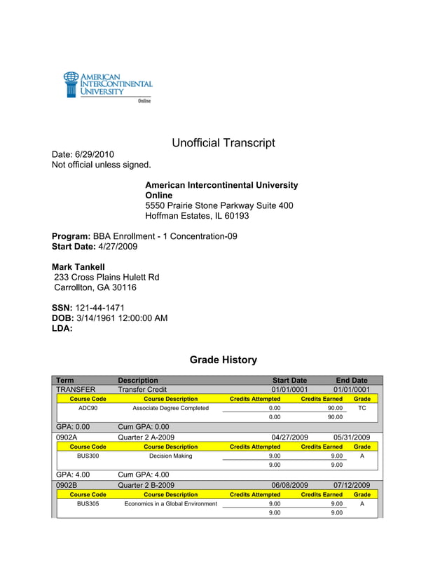 UnofficialTranscript | PDF
