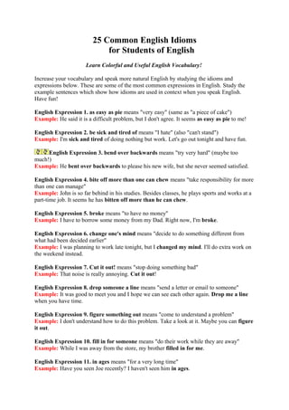 25 Common Sayings (idioms) ESL Worksheet By Douglas, 59% OFF