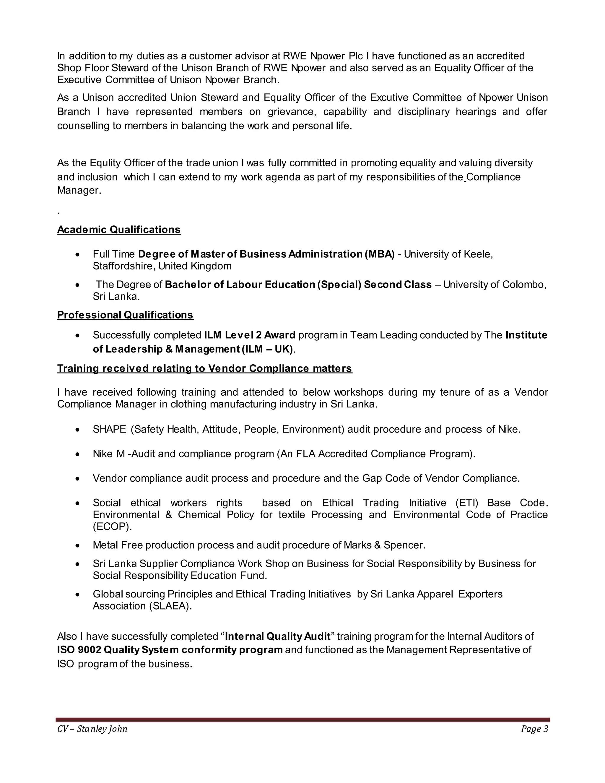 CV Social and Ethical Compliance | DOCX