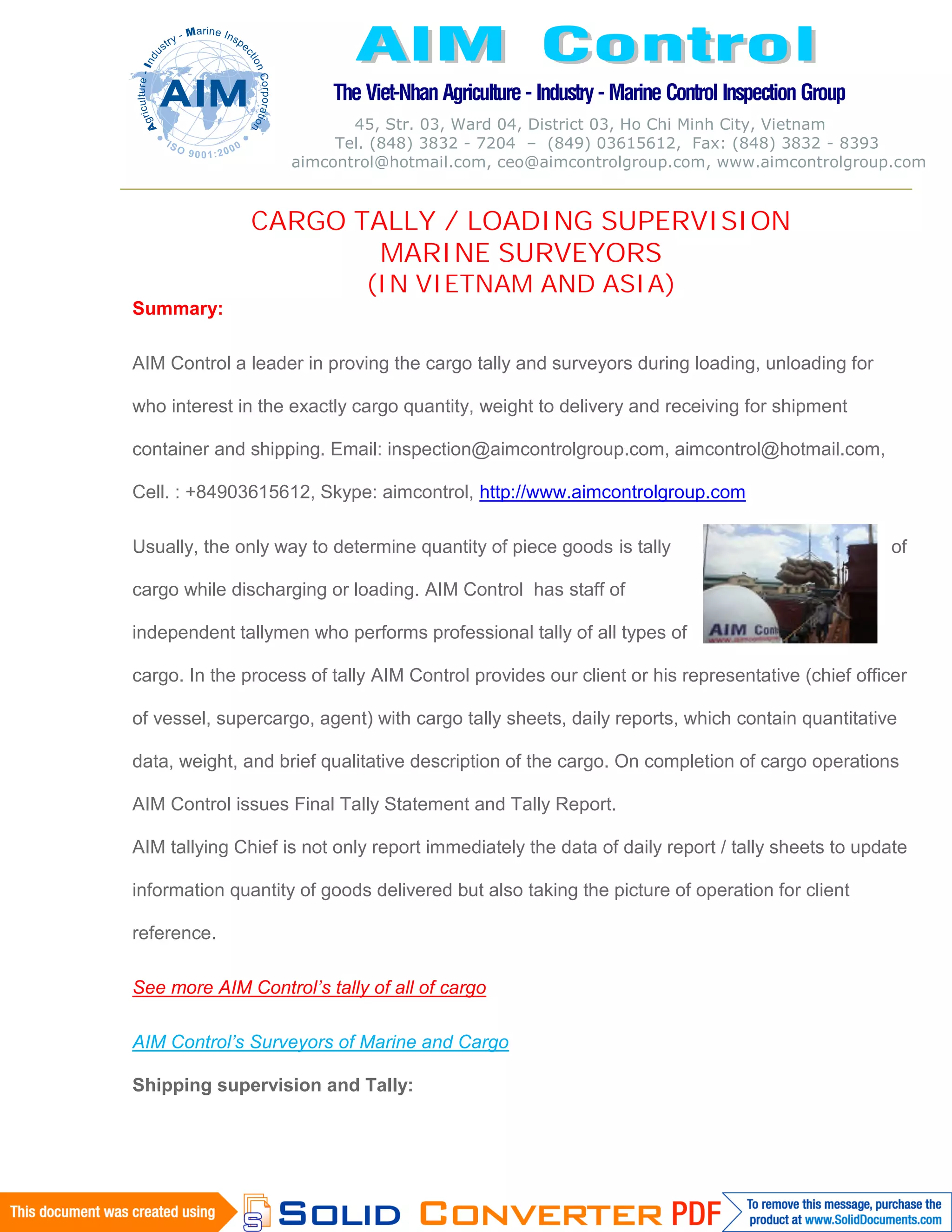 CARGO TALLY LOADING SUPERVISION & MARINE SURVEYOR | PDF