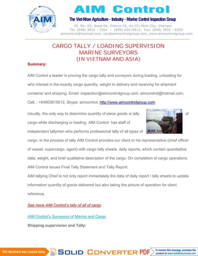 CARGO TALLY LOADING SUPERVISION & MARINE SURVEYOR | PDF | Logistics and ...