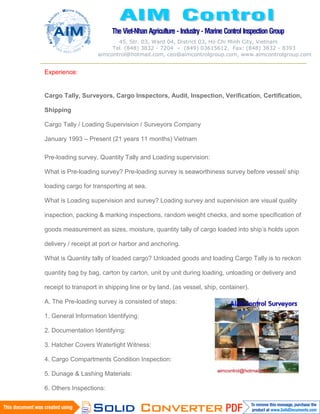 CARGO TALLY LOADING SUPERVISION & MARINE SURVEYOR | PDF