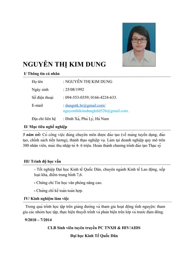 CV NGUYEN THI KIM DUNG (1) | PDF