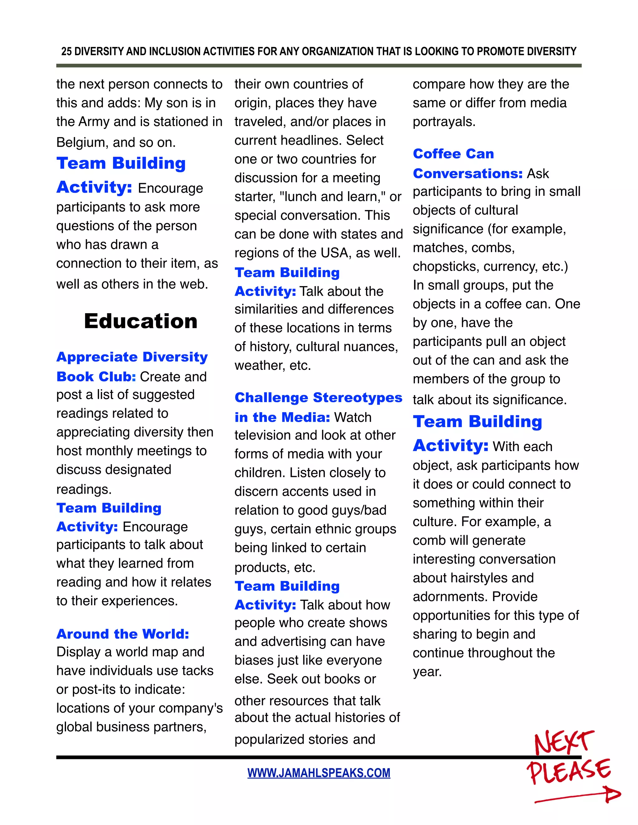 25 diversity and inclusion activities. | PDF