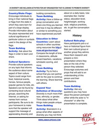 25 diversity and inclusion activities. | PDF