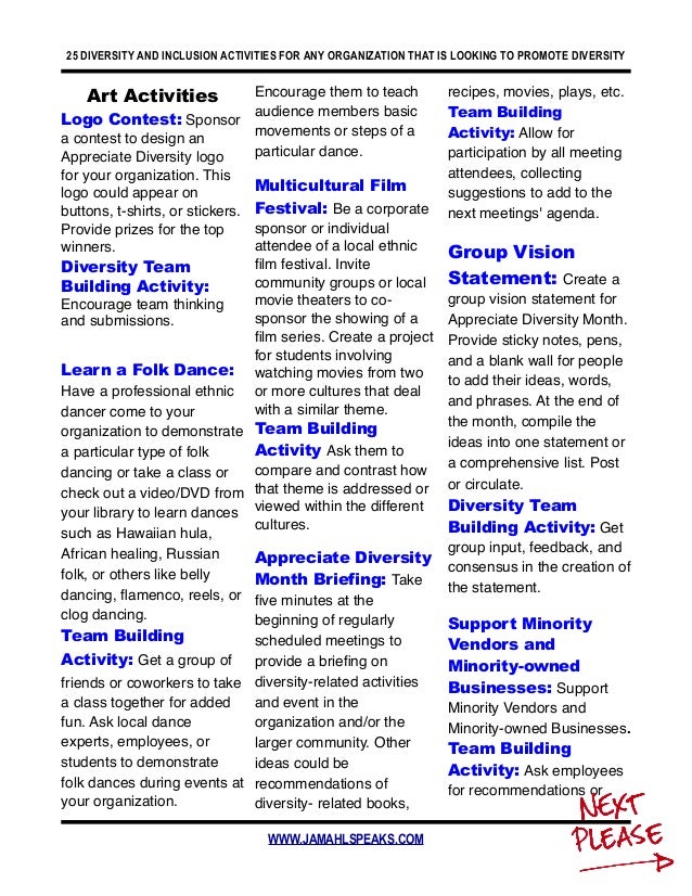 25 diversity and inclusion activities.