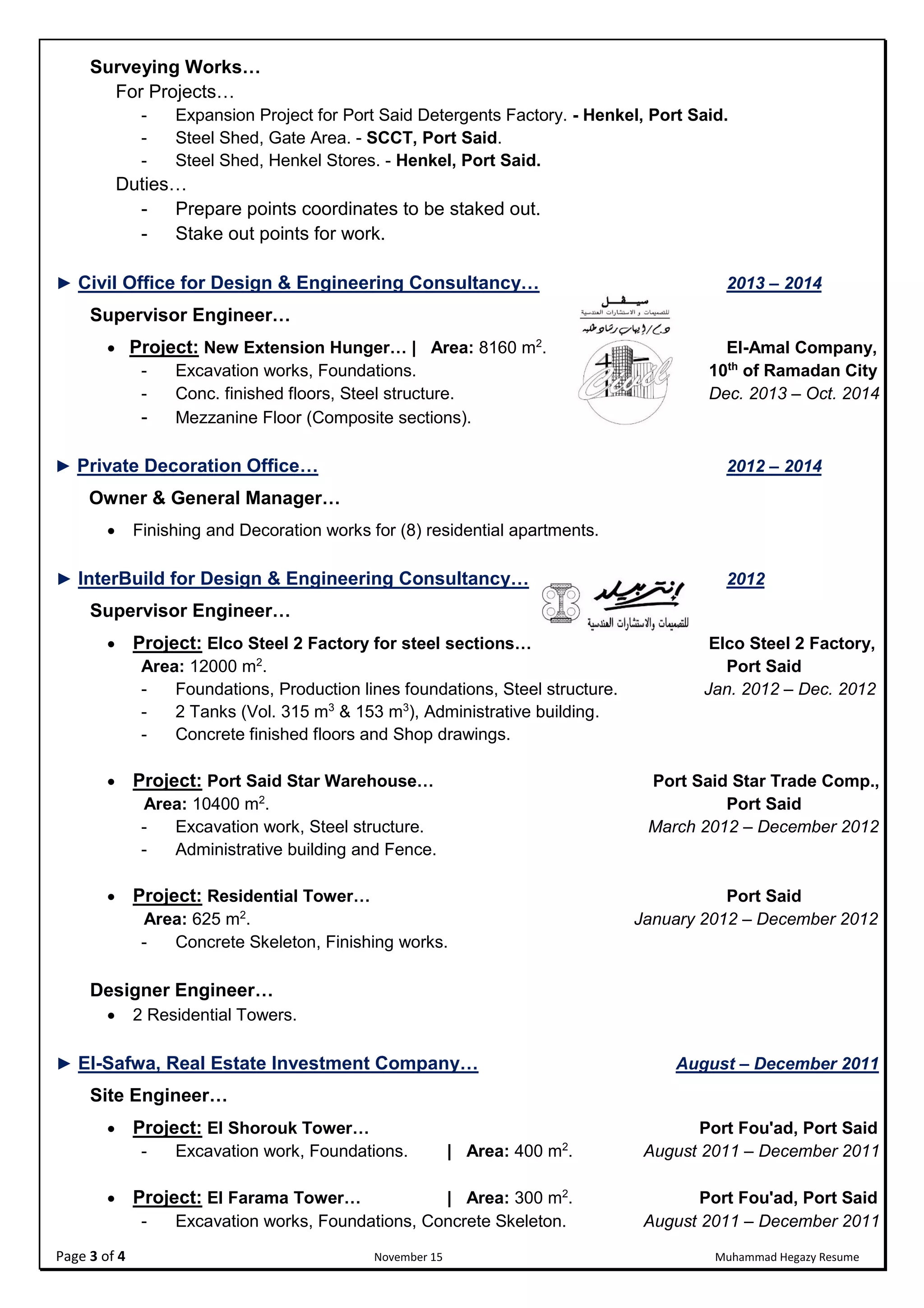 Eng. Muhammad Hegazy Resume #11-2015 | PDF | Civil Engineering Industry | Industries