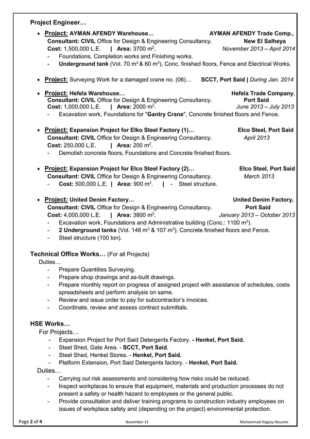 Eng. Muhammad Hegazy Resume #11-2015 | PDF | Civil Engineering Industry | Industries