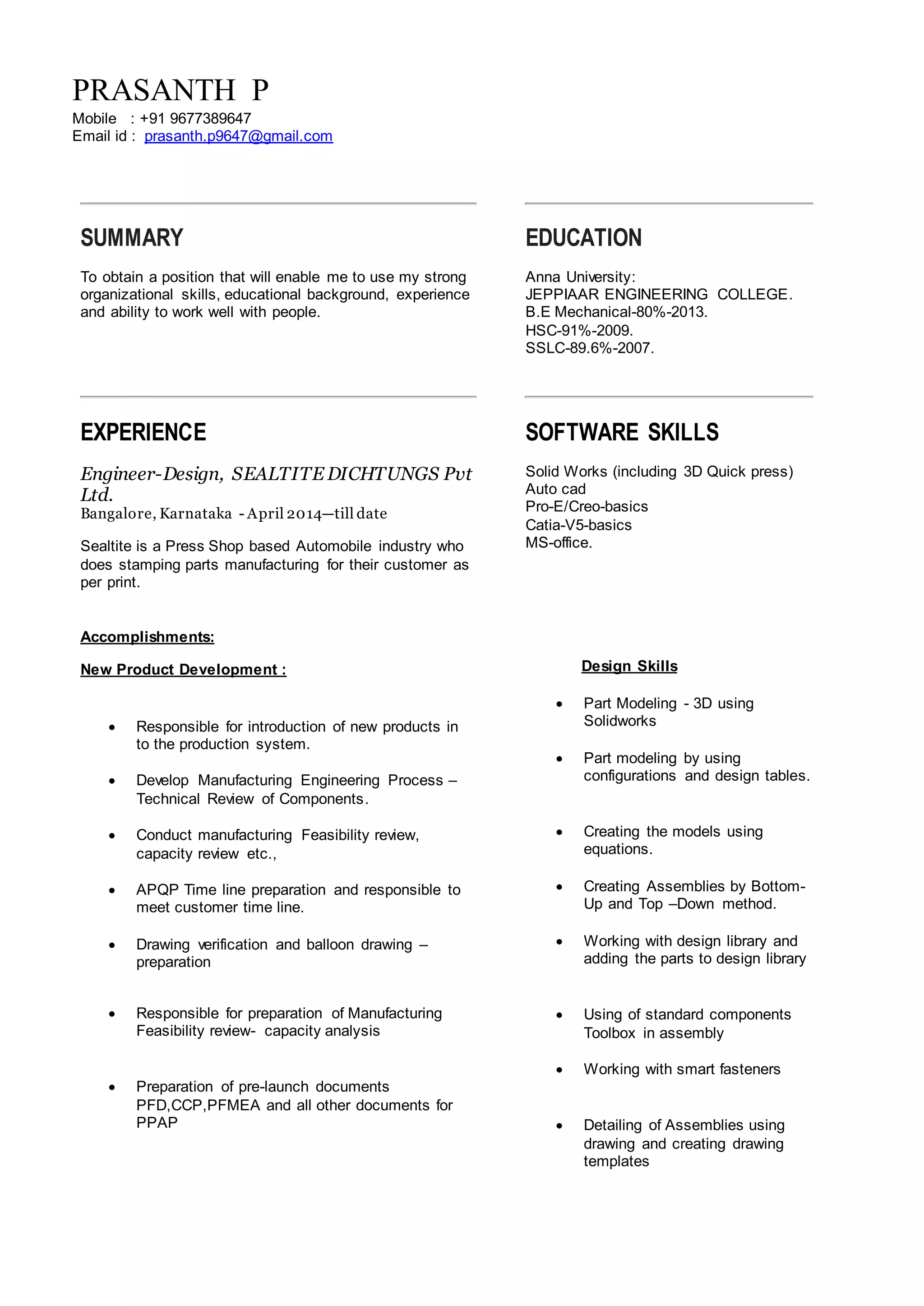 Prasanth-Resume | DOCX | Business | Business and Finance