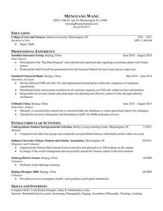 Mengyang Wang Resume | PDF
